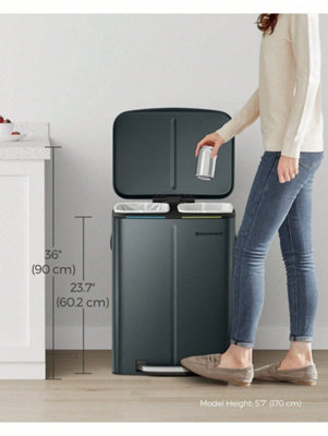 Double Rubbish Bin, 2 X 20L Kitchen Bin, Dual Compartment Metal Step ...