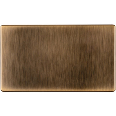 Double SCREWLESS ANTIQUE BRASS Blanking Plate Round Edged Wall Box Hole ...
