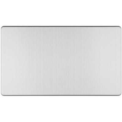 Double SCREWLESS SATIN STEEL Blanking Plate Round Edged Wall Box Hole ...