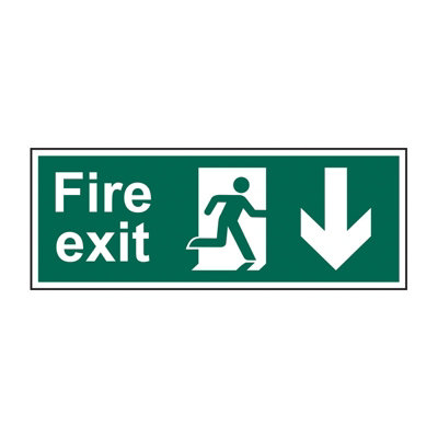 Double Sided Fire Exit Sign Arrow Down - Pre-drilled Corners with ...