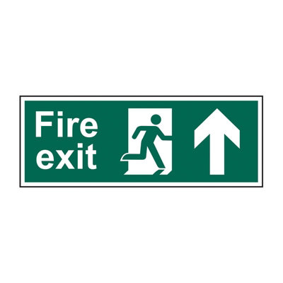 Double Sided Fire Exit Sign Arrow Up Pre-Drilled Corners Includes ...