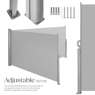 Double-sided garden privacy screen w/ retractable awnings - grey
