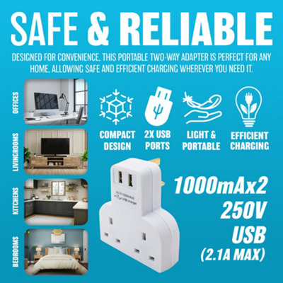 Double Socket Switch Plug 2 Gang Power Electric Adaptor Home Power 2 ...