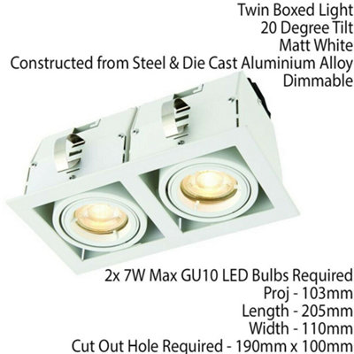 Double Square Adjustable Head Ceiling Spotlight Matt White GU10 7W Box ...