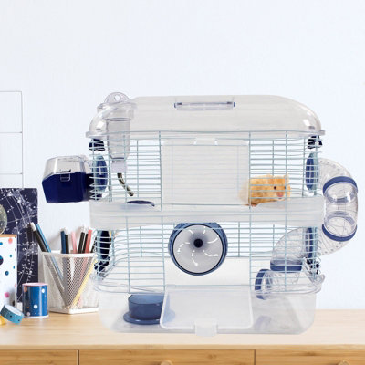 Double Storey Transparent/Blue Small Pet Cage