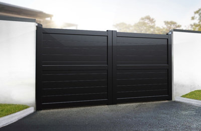 Double Swing Gate 3250x1800mm - Aluminium - Horizontal Solid Infill and ...