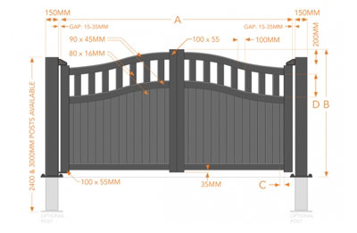 Double Swing Gate 3250x1800mm Grey - Vertical Solid Infill and Bell ...