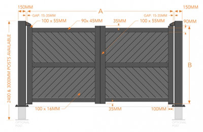 Double Swing Gate 3750x1600mm Grey - Diagonal Solid Infill and Flat Top
