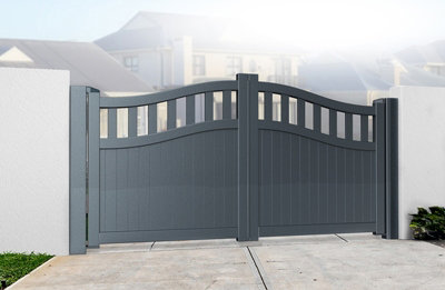Double Swing Gate 4000x1800mm Grey - Vertical Solid Infill and Bell ...