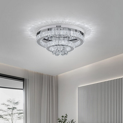 Double Tier Round Crystal Celling Light Cool White Light 48W 50cm Dia