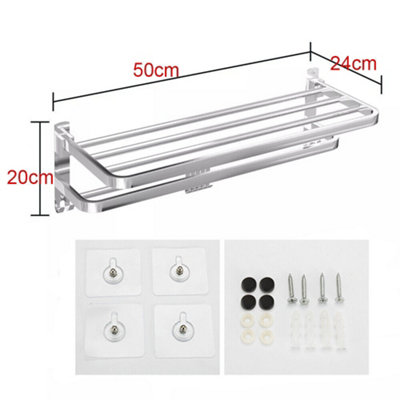 Double Tier Towel Rail Holder Wall Mounted Bathroom Rack Shelf With ...