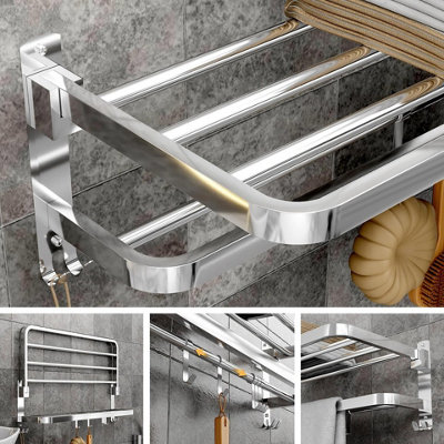 Double Tier Towel Rail Holder Wall Mounted Bathroom Rack Shelf With ...