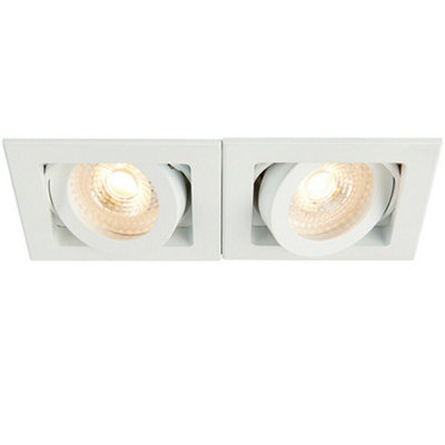 Double Twin Square Adjustable Head Ceiling Spotlight White GU10 Box ...