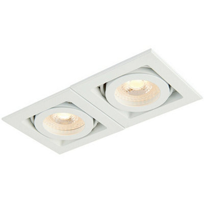 Double Twin Square Adjustable Head Ceiling Spotlight White GU10 Box ...