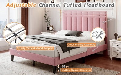 Double Upholstered Velvet Bed Frame, with Adjustable Channel Tufted ...