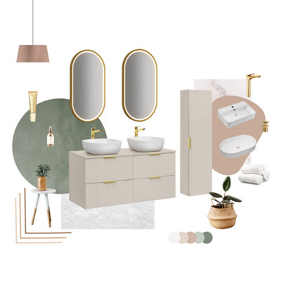 Double Vanity Unit Beige Bathroom 1200mm Sink Cabinet Drawers Wall ...