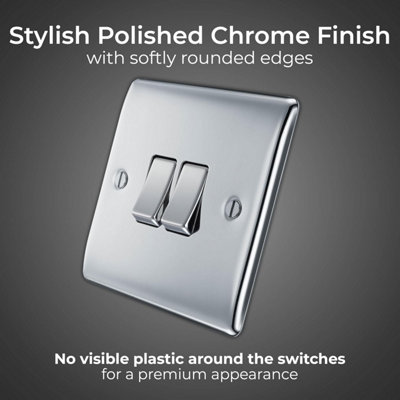 Double Wall Light Switch, 2 Way, Raised and Slim Profile, Round Edges, Nexus Metal, Polished ...