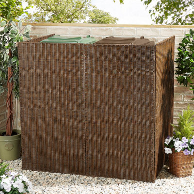 Double Wheelie Bin Screen - Faux-Willow Look with Steel Frame, Covers 2 ...