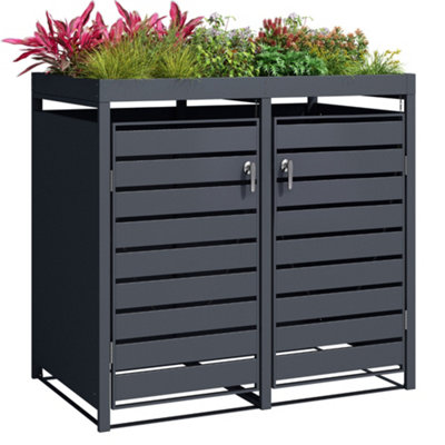 Double Wheelie Bin Storage Cover, Lockable Doors, Galvanised Steel ...