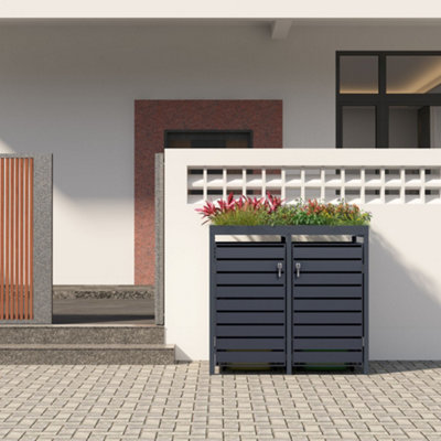 Double Wheelie Bin Storage Cover, Lockable Doors, Galvanised Steel ...