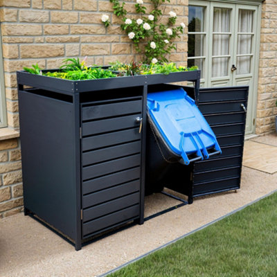 Double Wheelie Bin Storage Cover, Lockable Doors, Galvanised Steel ...