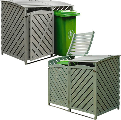 Double Wheelie Bin Storage House Grey - Dual Outdoor Bin Store Weather ...