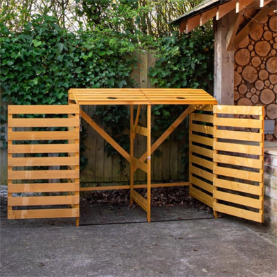 Double Wheelie Bin Wooden Storage 1.33x1.25m Outdoor Garden