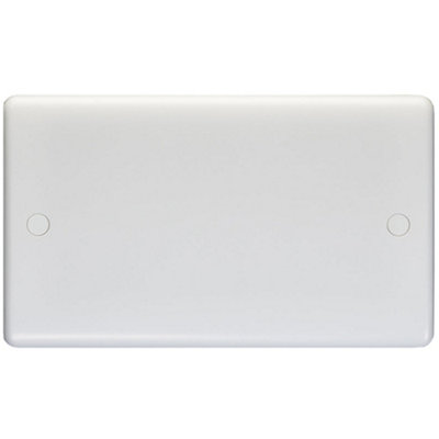 Double WHITE PLASITC Blanking Plate Round Edged Wall Box Chassis Hole Cover