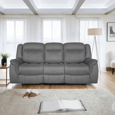 DOVER 3 Seater Manual Recliner Sofa - Grey Faux Suede (H)105cm (W)216cm ...