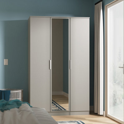 Dover Triple Mirrored Wardrobe in Dusk Grey (Ready Assembled)