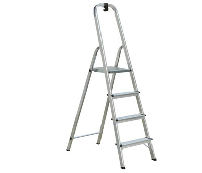 Draak 4 Tread Step Ladder Aluminium With Hook (H) 1.39m | DIY at B&Q