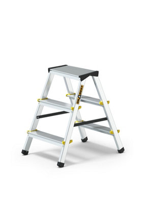 DRABEST ALUMINIUM PROFESSIONAL DOUBLE-SIDED ACCESS LADDER 3 STEPS EN131 TUV