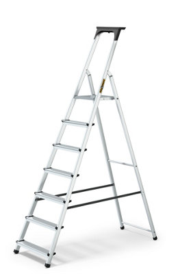 DRABEST Aluminum 7-step household ladder with tool shelf 125 kg