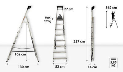 DRABEST Aluminum 8-step household ladder with tool shelf 125 kg