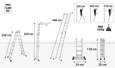DRABEST Multifunctional 4x4 Aluminum Ladder, Working Height 5.10 m