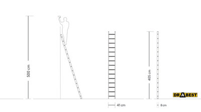 DRABEST professional 15-step aluminum leaning ladder, 150 kg capacity