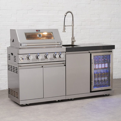 Draco Grills 4 Burner BBQ Modular Outdoor Kitchen with Sink and Fridge Unit
