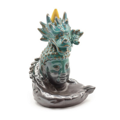 Dragon Over Buddha Backflow Incense Burner Glazed Ceramic