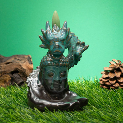 Dragon Over Buddha Backflow Incense Burner Glazed Ceramic