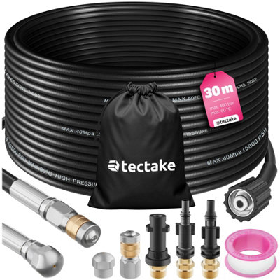 Drain cleaning hose set including 2 nozzles & 3 adapters 30 m - black
