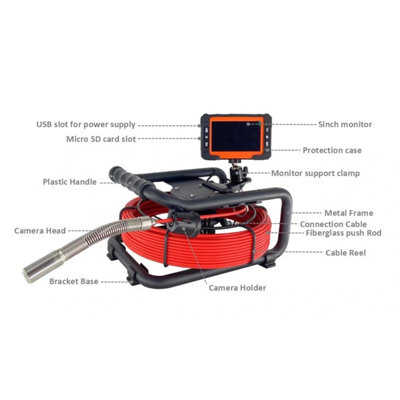 Drain-Tek Pipe and Sewer Inspection Camera System 30m Cable and 21mm Camera