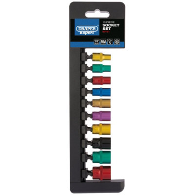 Draper 1/4" Sq. Dr. Metric Coloured Socket Set 10 Piece 50151 | DIY at B&Q
