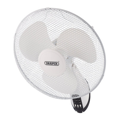 Draper 230V Oscillating Wall Mounted Fan with Remote Control, 16"/400mm ...