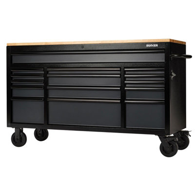 Draper 27225 BUNKER 15 Drawer Workbench Roller Tool Cabinet, 61", Grey