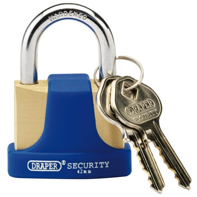 Draper 42mm Solid Brass Padlock and 2 Keys with Hardened Steel Shackle ...