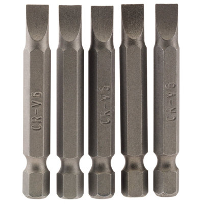 Draper 6mm 1/4" Hex. Plain Slot Insert Bit 50mm Long x 5 64273 | DIY at B&Q
