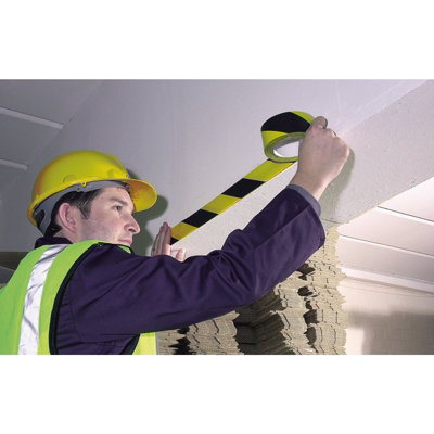 Draper Adhesive Hazard Tape Roll, 33m x 50mm, Black and Yellow 63382 | DIY at B&Q