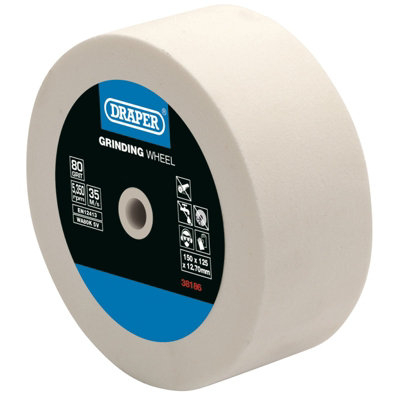 Draper Aluminium Oxide Bench Grinding Wheel, 125 x 50mm, 80 Grit, White ...