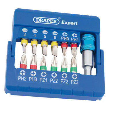 Draper Coloured Screwdriver Bit Set With Magnetic Holder 13 piece 82401