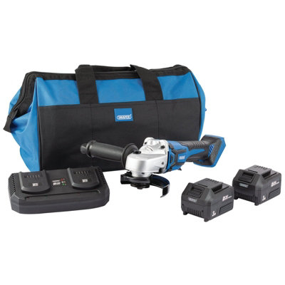 Draper D20 20V Brushless Grinder, 115mm, 2 x 3.0Ah Batteries, 1 x Twin ...
